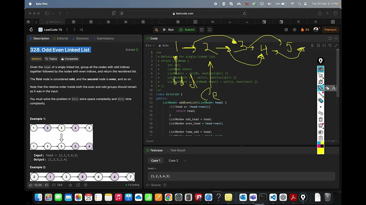 LEETCODE 75 | Linked List | 328. Odd Even Linked List | CPP | Python | Java