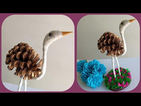 Easy pine cone craft ideas | Ostrich making using pine cone | Decor ideas best out of waste
