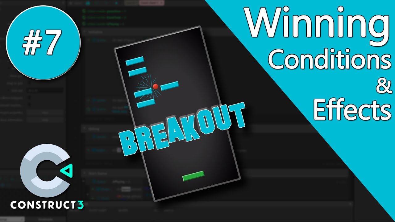Construct 3 Tutorial part 7 - Brick Breaker / Breakout Game - Win Logic & Debug Controls - no coding