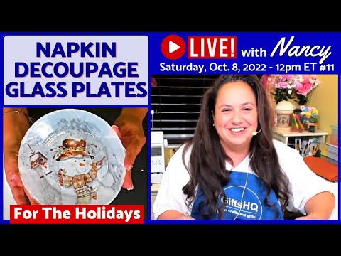 How to Decoupage Glass Plates with Napkins, Mulberry Paper & Mod Podge - LIVE REPLAY 11