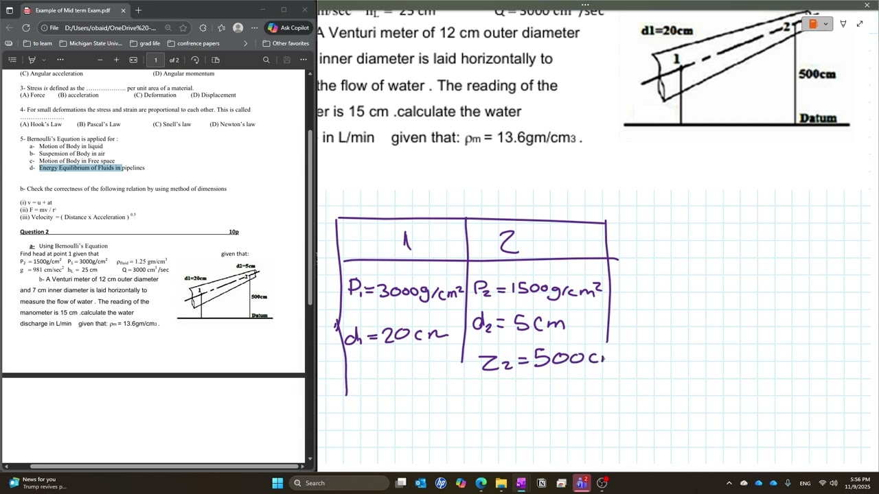 Physics-1: solution to (Example of midterm Exam)