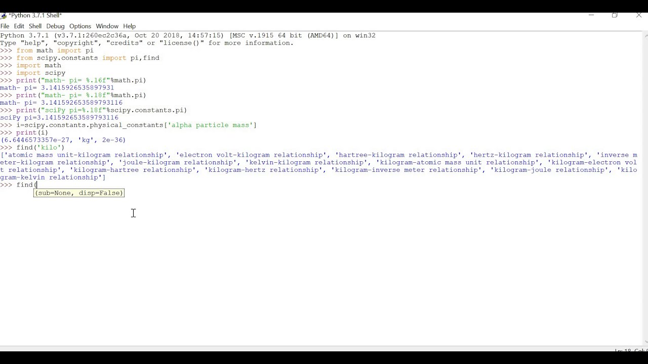 SciPy(Scientific Python)- Mathematical constant and Physical Constant Example