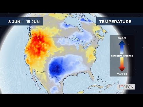 Monthly temperature forecast for the USA 6/9/2025