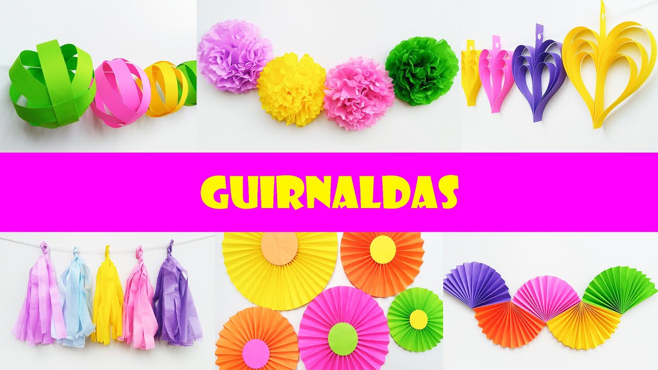 Como hacer GUIRNALDAS de papel / ADORNOS de papel / How to make paper GARLANDS /Fiestas - Muy Lindas