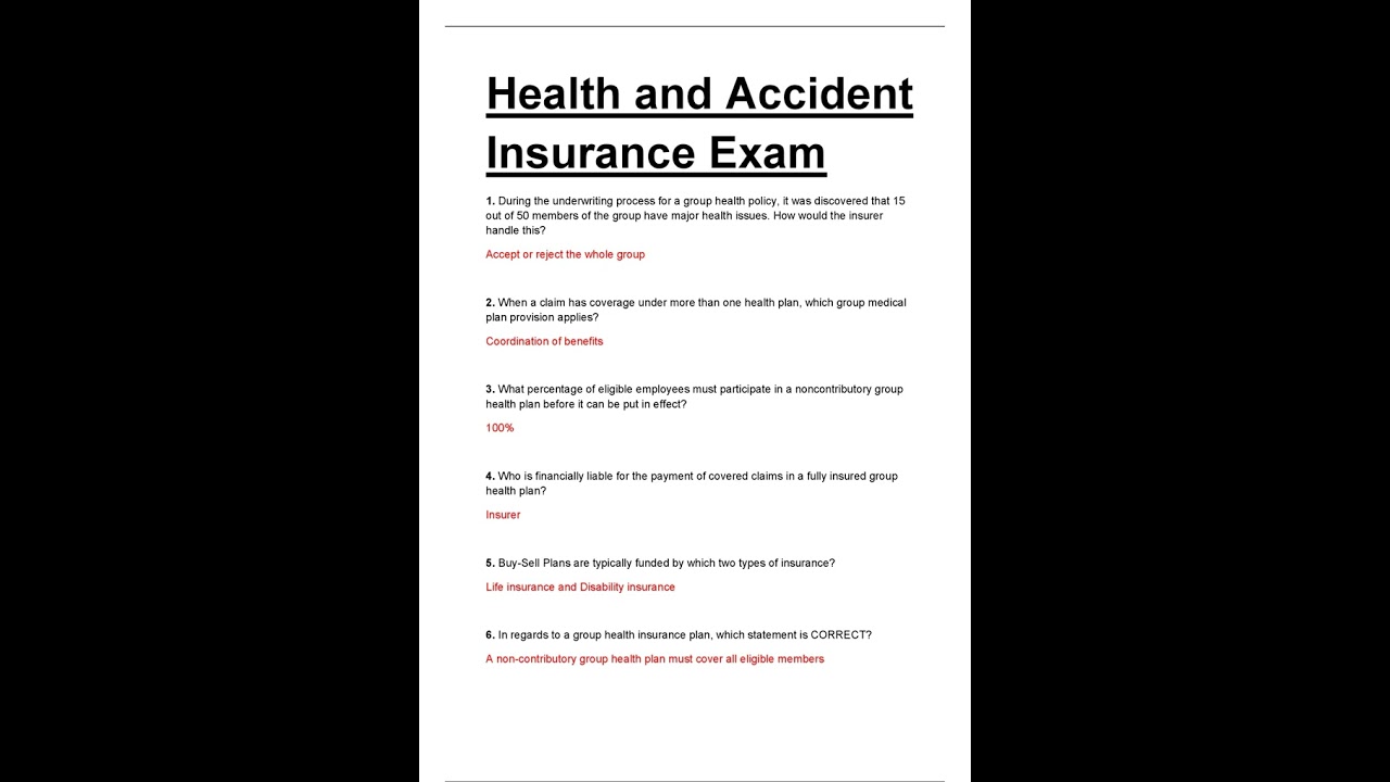 HEALTH AND ACCIDENT INSURANCE EXAM QUESTIONS AND ANSWERS pdf 1