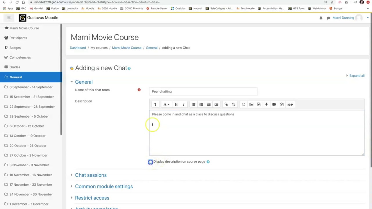 Setting up a Moodle Chat