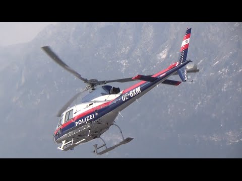 Police helicopter AS350 takeoff from Innsbruck - Polizei