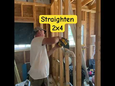 Straighten curved 2x4 stud #tinyhouse #diy #construction