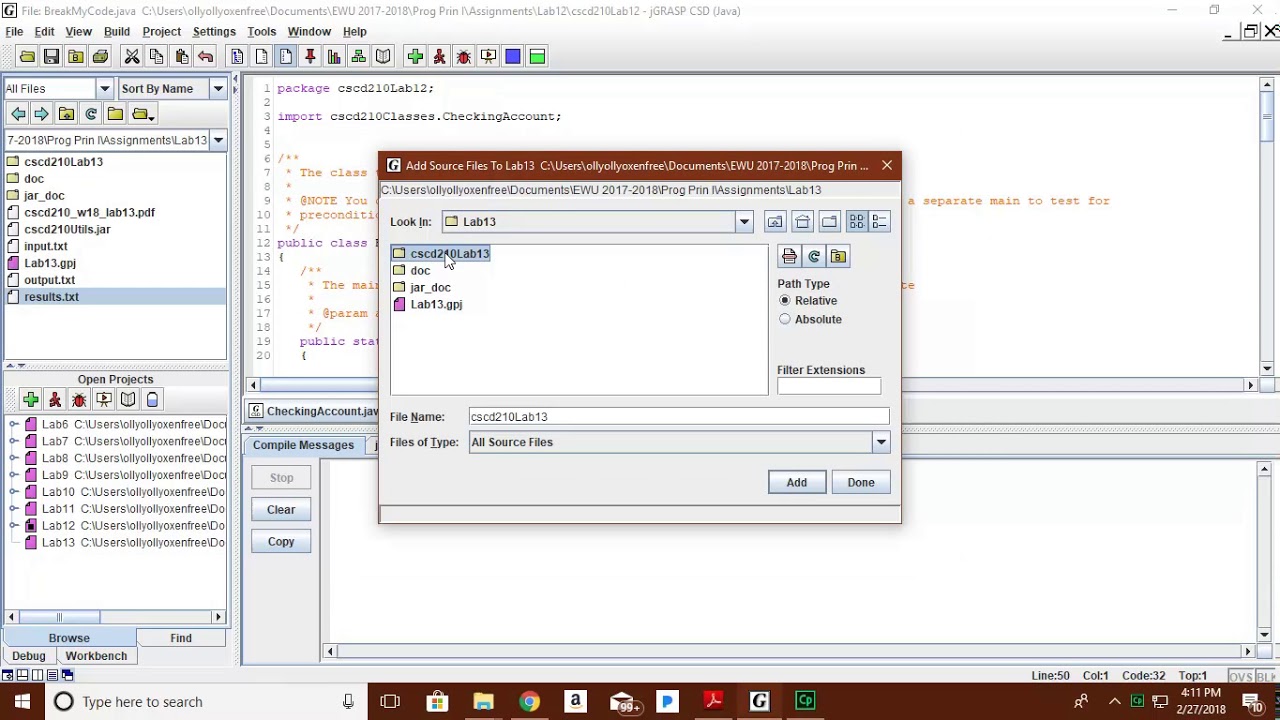 CSCD 210 JAR file Walkthrough(Java)