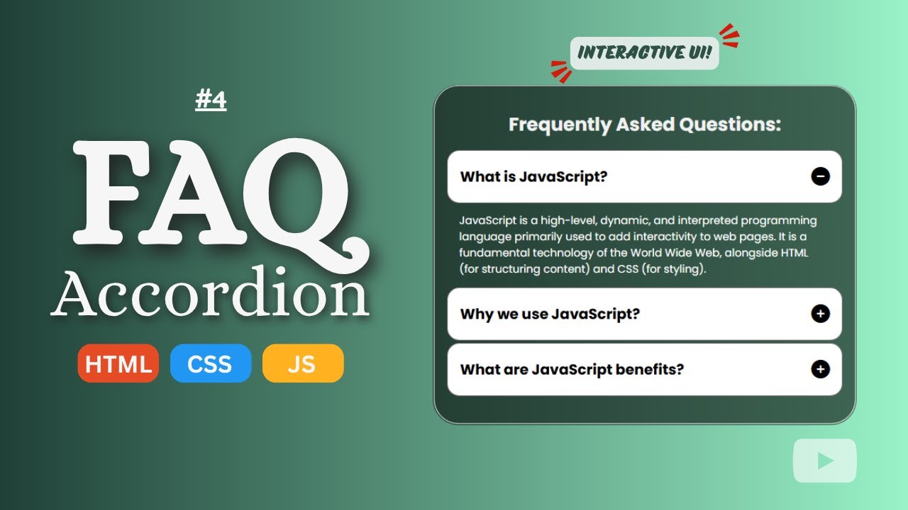 FAQ Accordion HTML CSS JavaScript | Responsive Accordion Tutorial