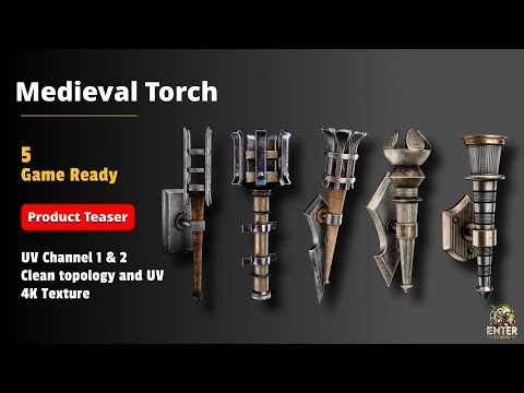 Medieval Torch Game-Ready – Dark Flame Awaits!