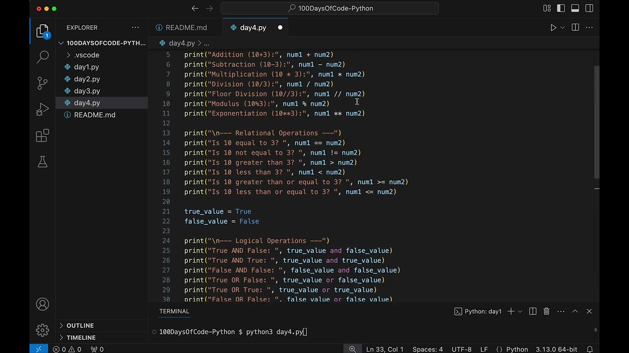 Python Day 4 - Basic Operators and Expressions