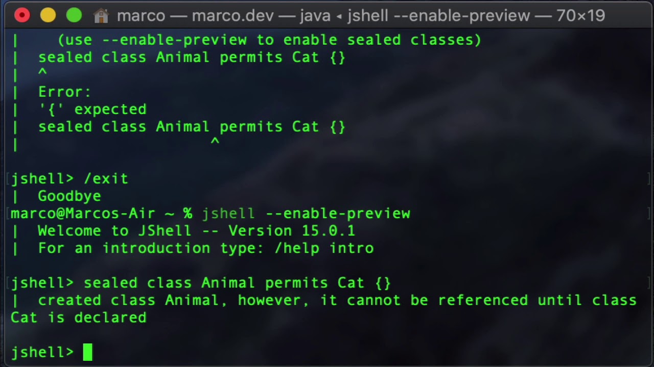 JShell: use preview features of Java