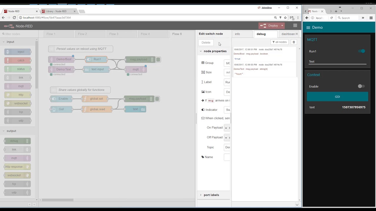 Node-Red Context and Persisting Data