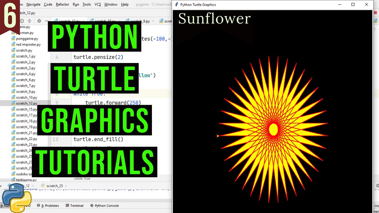 Sunflower with Python Turtle | PYTHON TURTLE GRAPHICS TUTORIAL#6 | Draw designs in turtle library