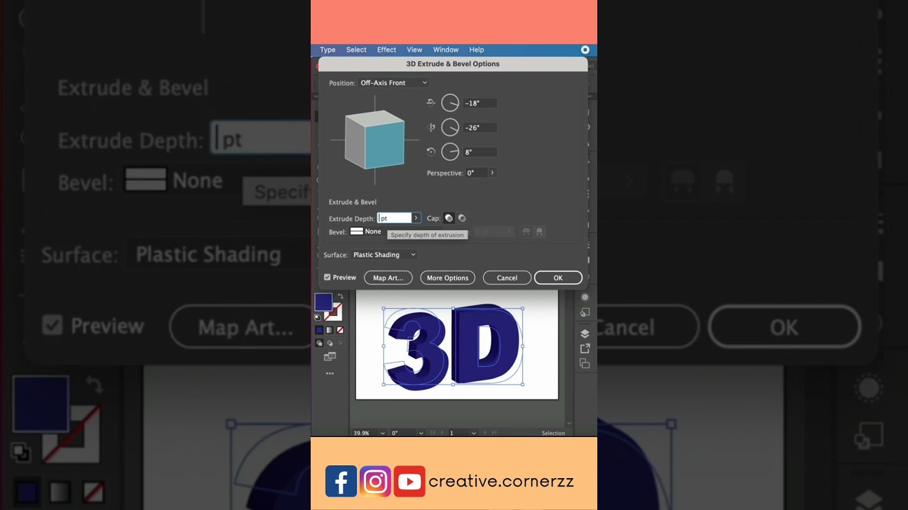 3D Text Effect in Adobe Illustrator -Easy trick