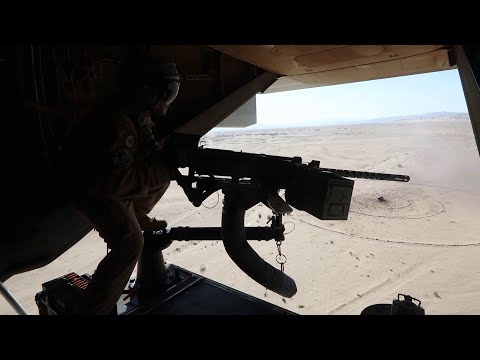 Marines conduct an MV-22B Osprey aircraft tail gunnery certification