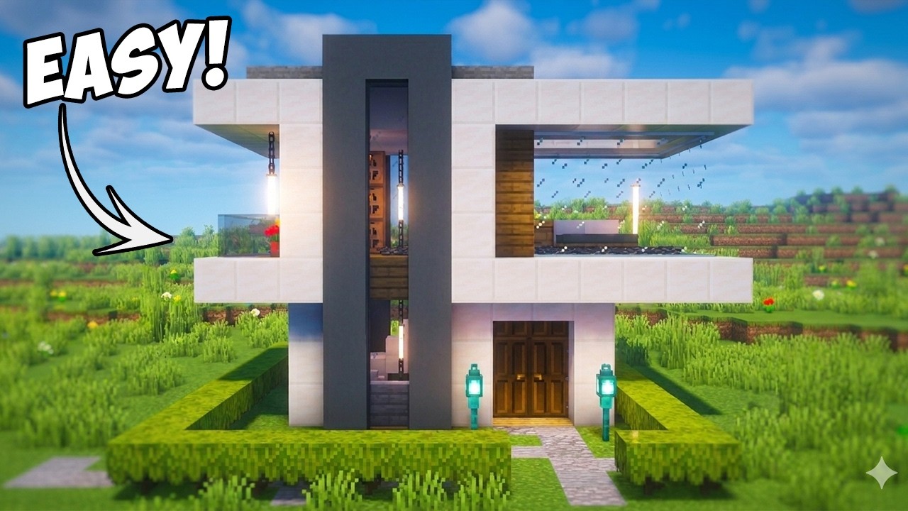 Minecraft: How to Build a Modern House + Interior Tutorial (Easy to Follow) #14 🏠