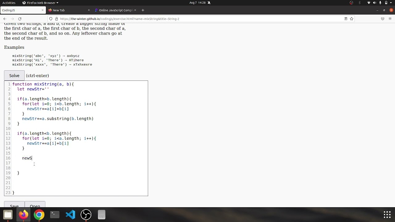 String 2 mixString  Javascript solution
