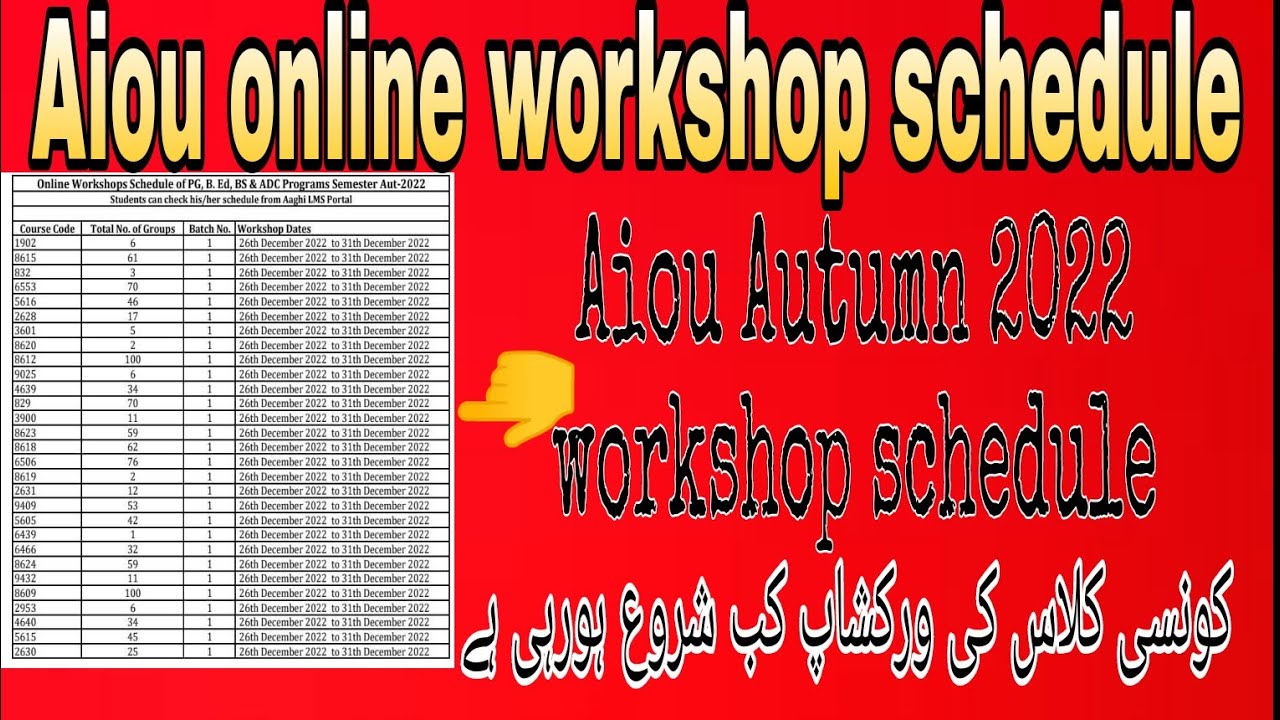 Aiou all classes workshop schedule autumn 2022! Aiou workshop autumn