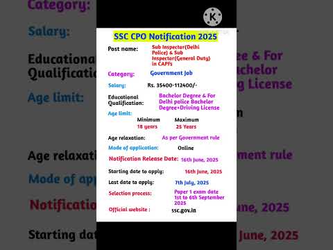 SSC CPO Notification 2025 || Delhi Police SI Recruitment 2025