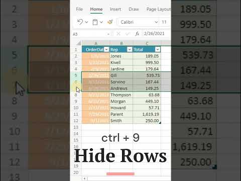 Keyboard shortcut to hide rows #excel #computerexcel#rows