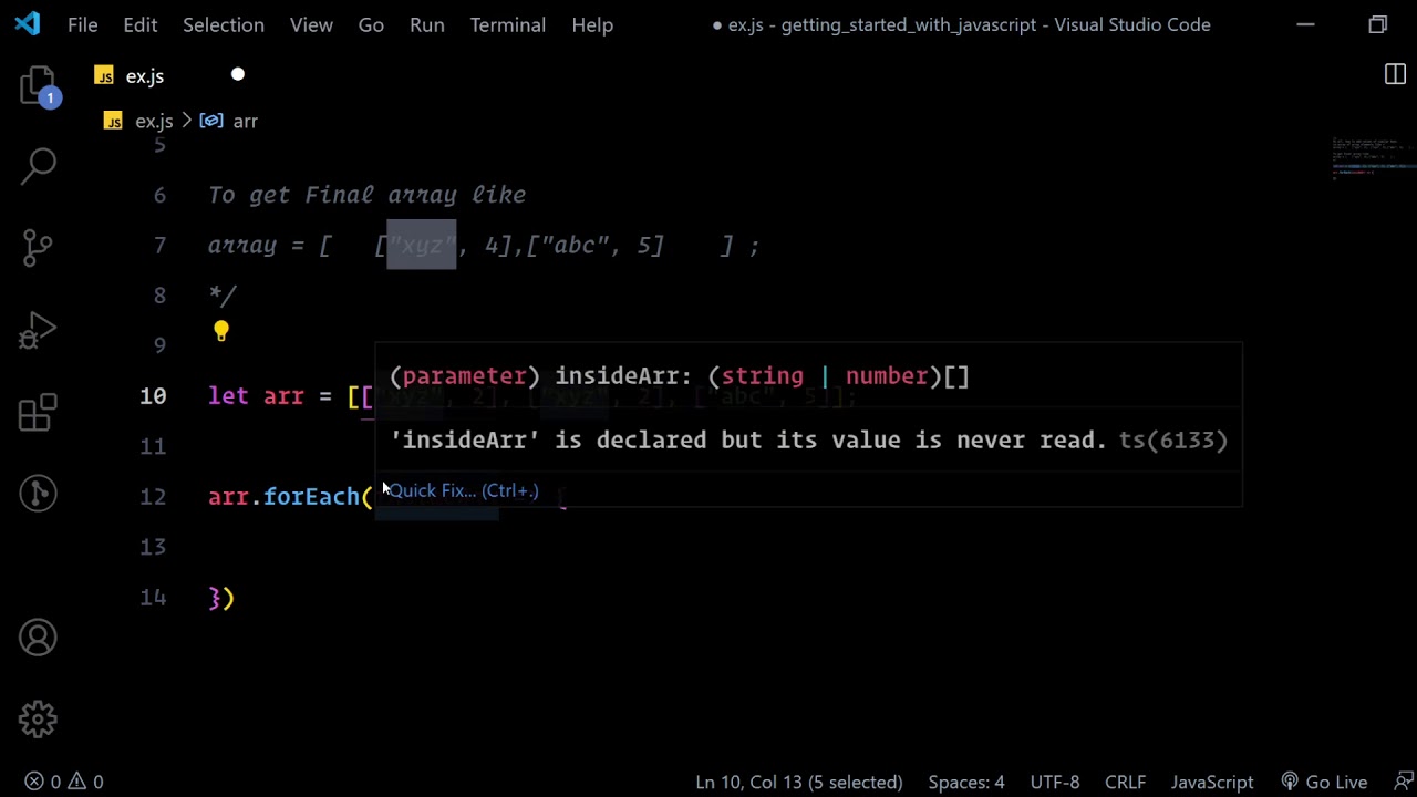 Javascript Exercise - Array of Array