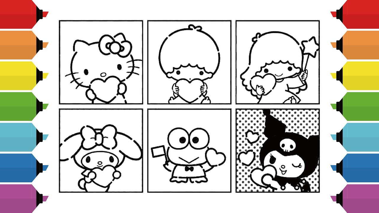 Coloring Sanrio Characters Coloring Pages | Hello Kitty, Kuromi, My Melody, Keroppi, Kiki & Lala