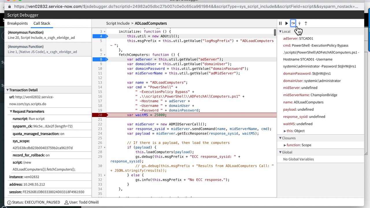 ServiceNow Script Debugger