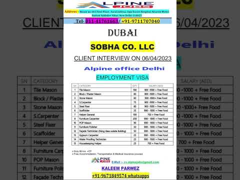 Sobha Company Dubai! Client Interview on 06/April/2023 in Delhi! Alpine jobs Office.