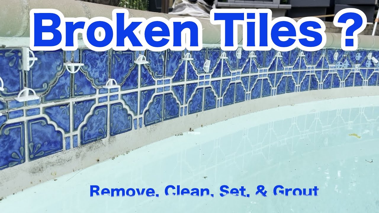DIY Pool Tile Repair Pool Patch and Install | Remove Clean Set Grout Waterline for Broken Loose Tile