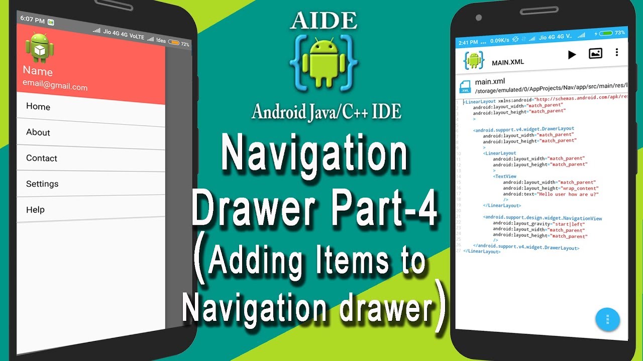 Android AIDE NavigationDrawer tutorial Part-4