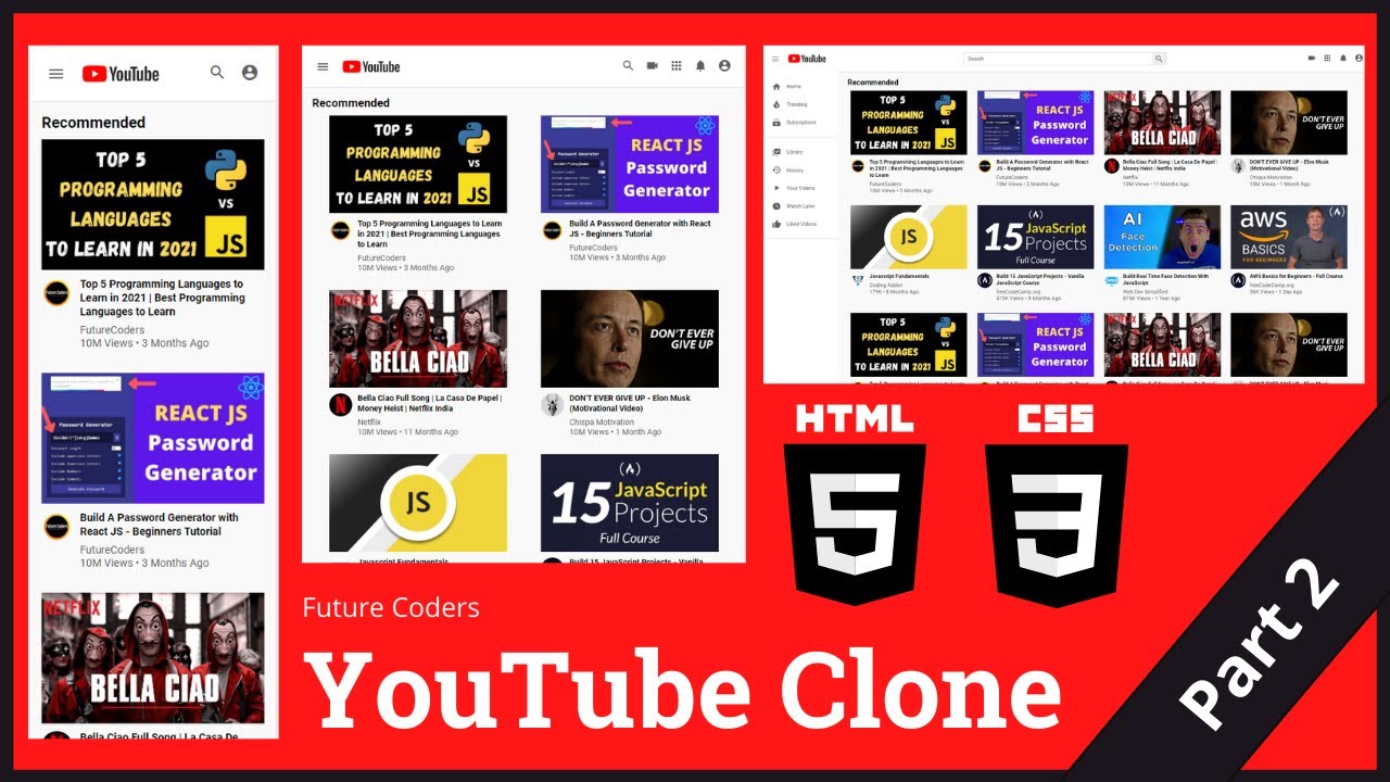 How to Build Responsive YouTube Clone using HTML & CSS - Beginners Tutorial | Part 2