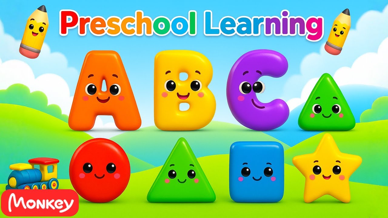 Monkey Junior Preschool Learning Activities for 3 Year Olds At Home🔠 Learn ABC Shapes Numbers Colors