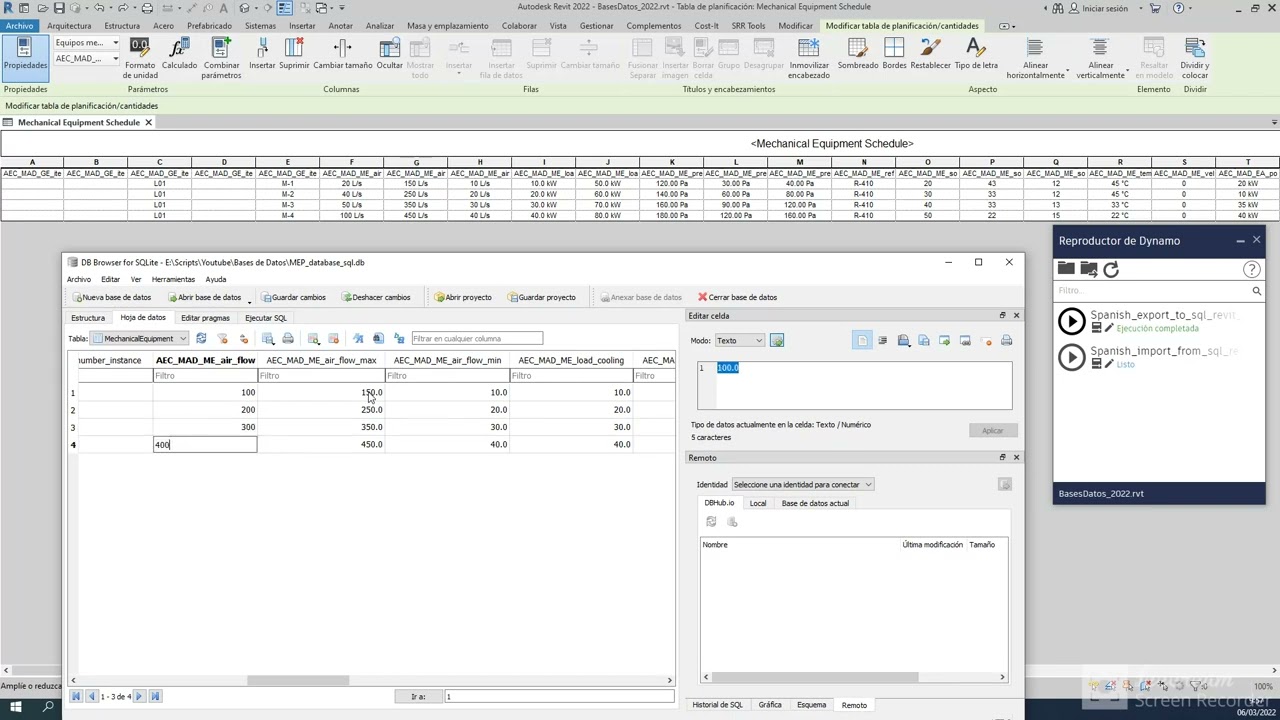 Revit MEP database SQL Export/Import with Dynamo Python