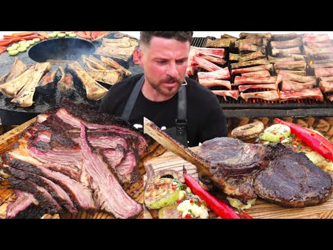 Best Grilled Beef. Tomahawk, T-Bone, Brisket. Street Food @ Grillfest in Bucharest, Romania