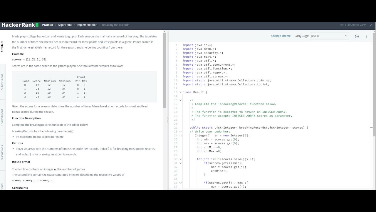 Breking The Records # HackerRank