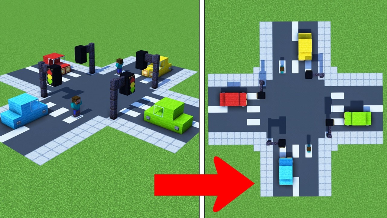 How To Build a Cross-Road Intersection | City Tutorial - Minecraft Builders