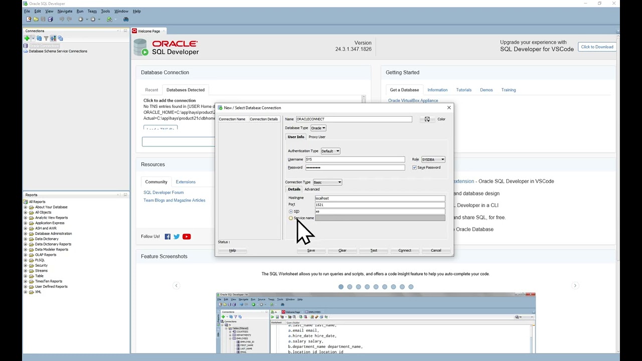 Oracle SQL Developer - Creating a Connection