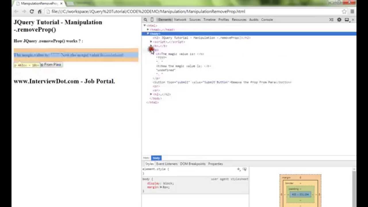 REMOVEPROP METHOD IN JQUERY DEMO