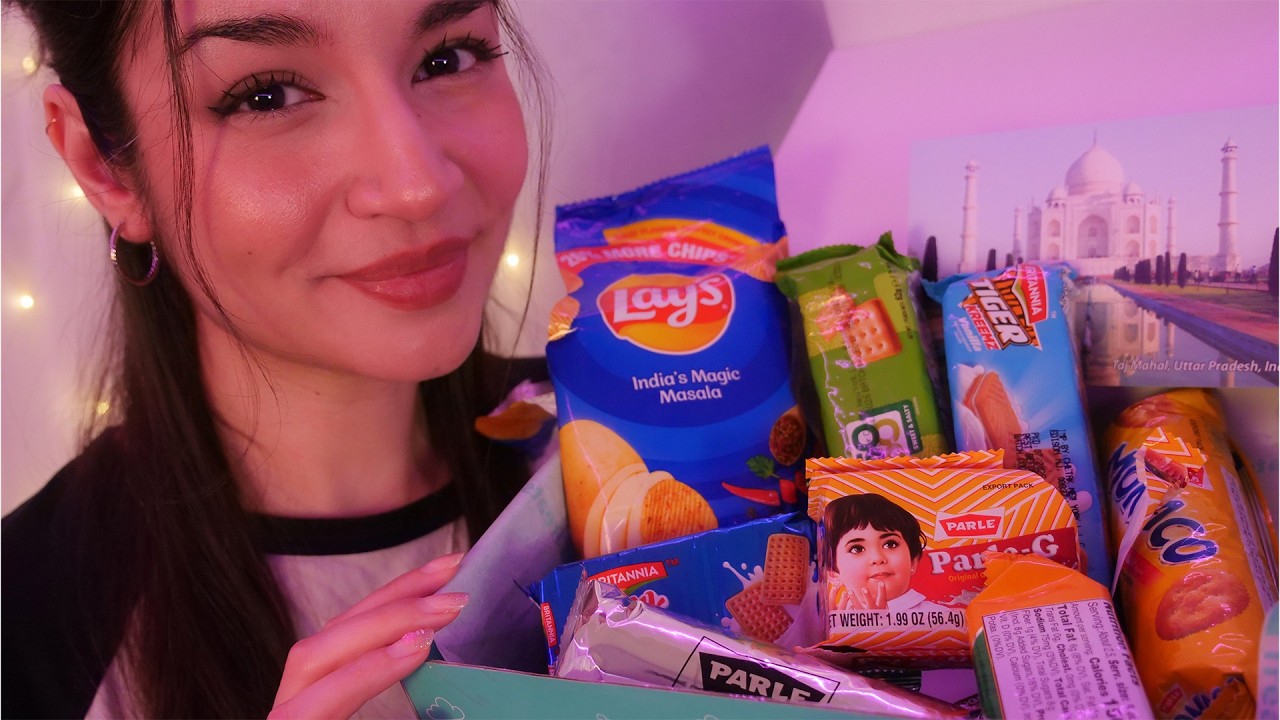 ASMR Trying International Snacks | Eating Sounds, Crinkles, Whispering