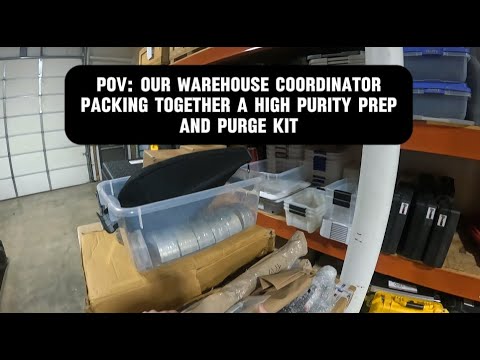 POV: Our Warehouse Coordinator packing together a high purity prep and purge kit