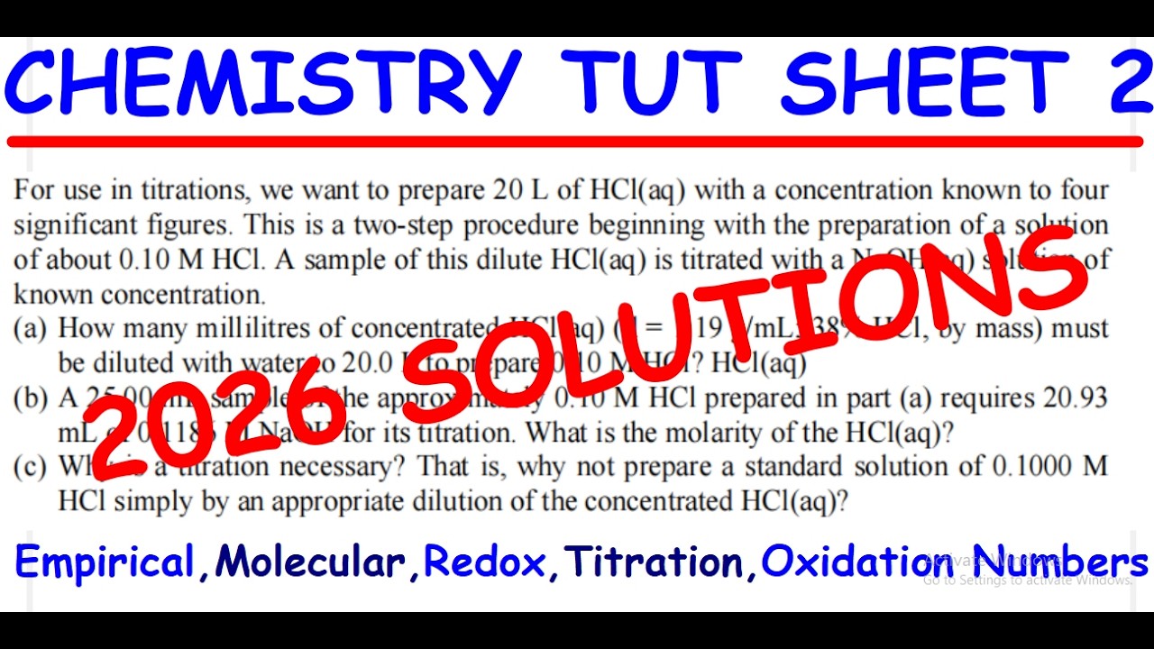 CHEMISTRY - TUTORIAL SHEET 2 SOLUTIONS  - 2026
