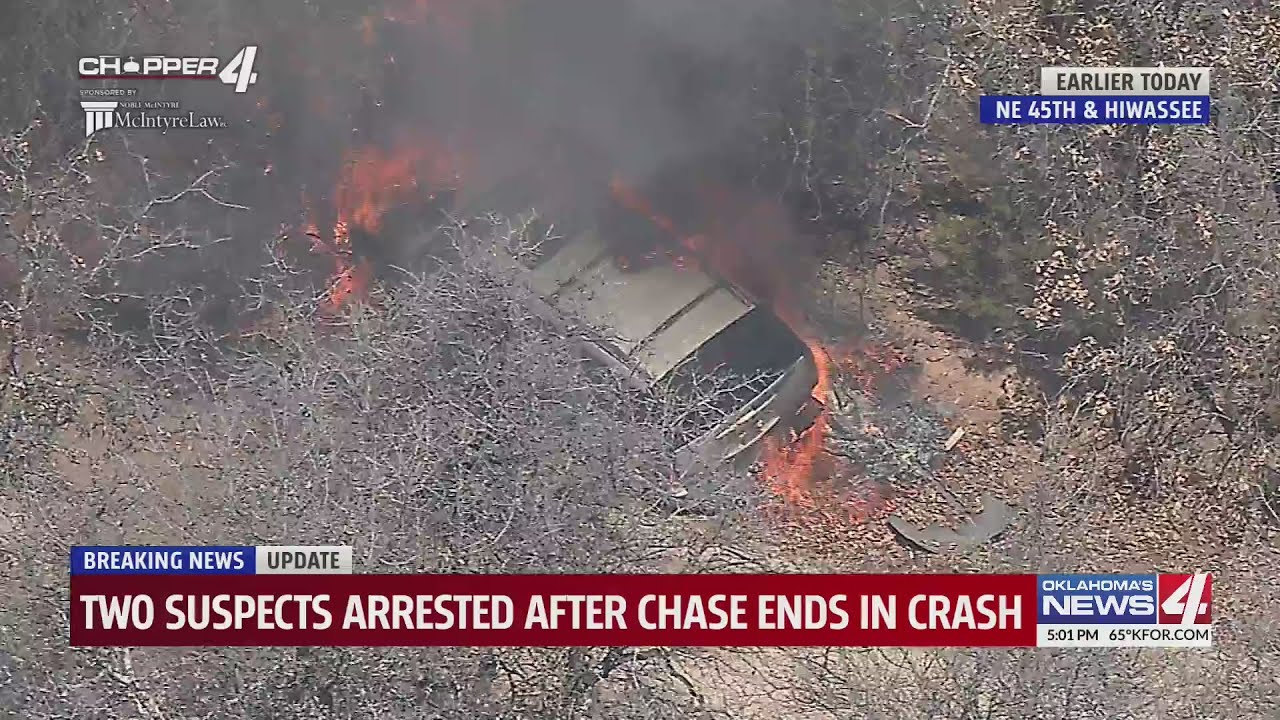 2 suspects caught after chase ends in fiery crash