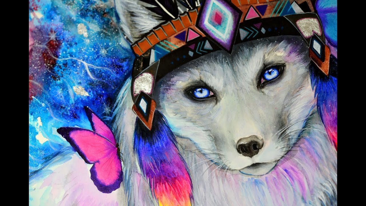 Guardian of the winter -Speedpainting- How to paint a fox with galaxy and feathers