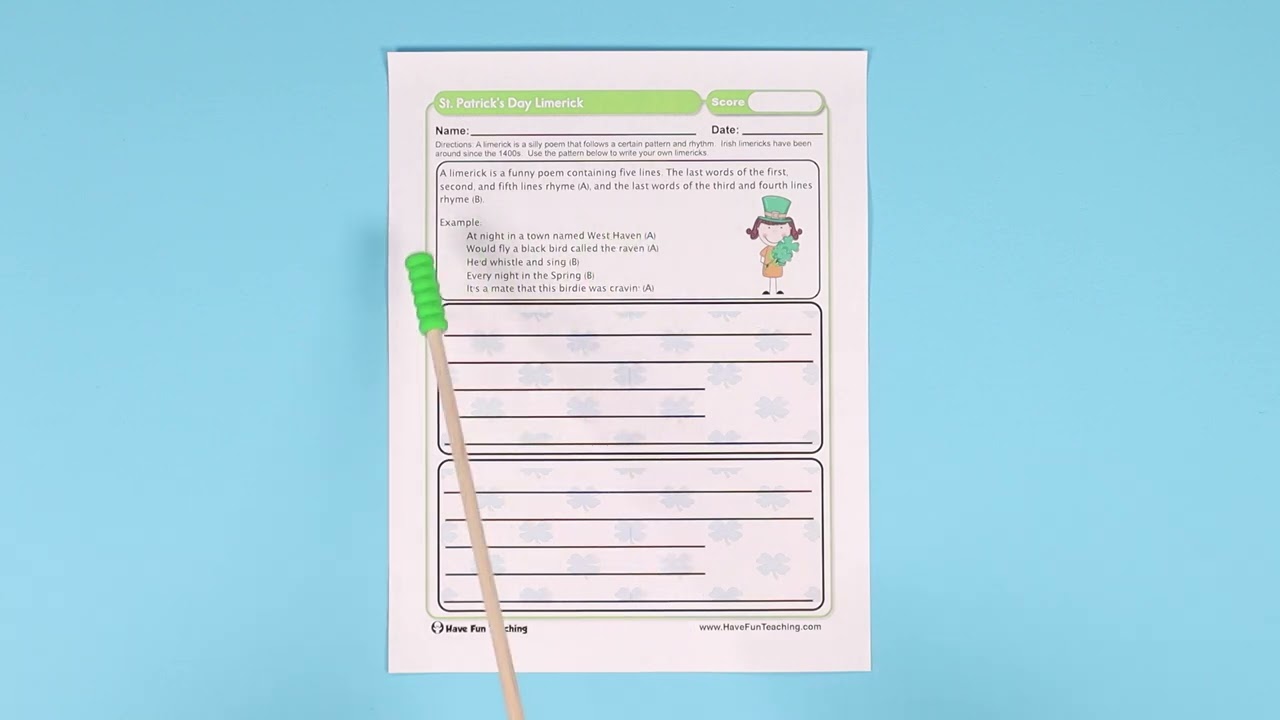 St. Patrick's Day Limerick Worksheet
