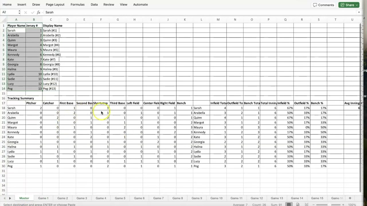 Baseball & Softball Game + Season Tracker Lineup Generator Excel & Google Sheets