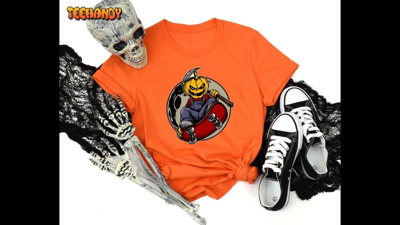 Skater Jack O Lantern Shirt, Halloween Pumpkin Shirt, Spooky Season Shirt