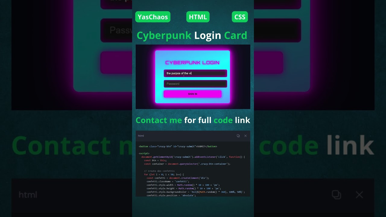 ⚡ Cyberpunk Neon Login 🔐 | HTML + CSS | Futuristic Glowing UI 🚀