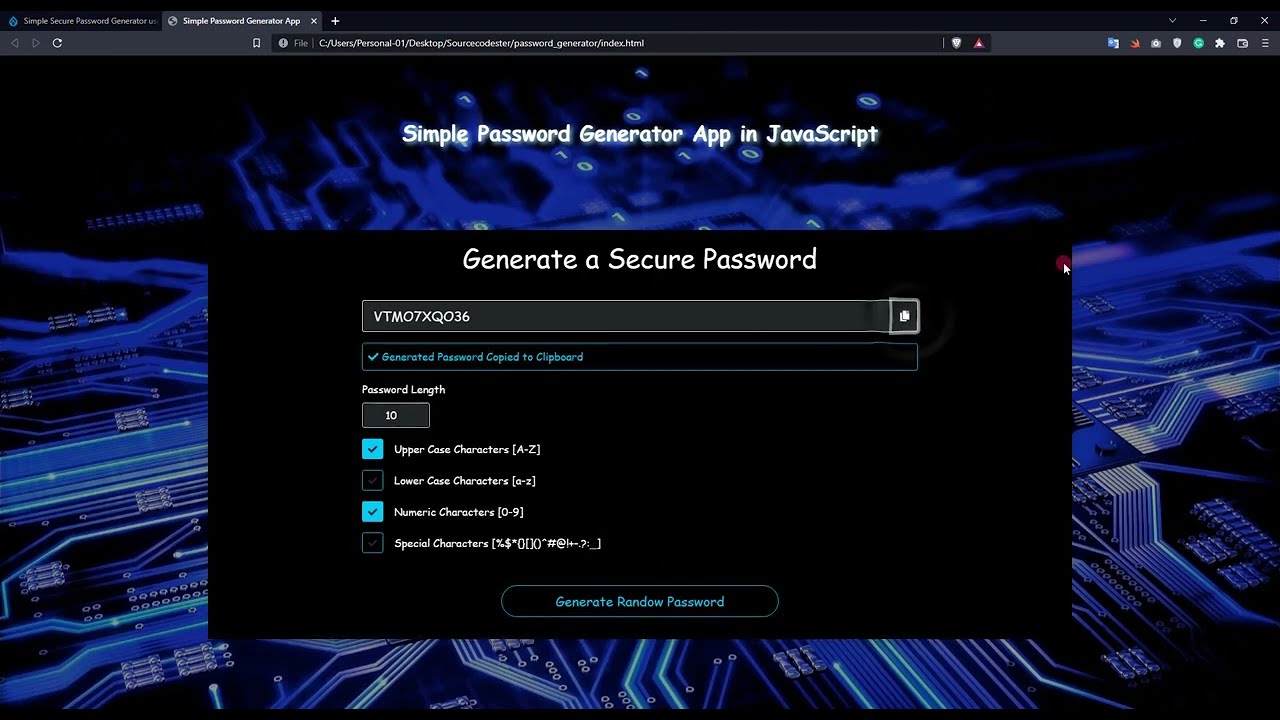 Simple Secure Password Generator using JavaScript DEMO
